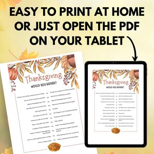 Thanksgiving "would You Rather" Printable Game, Fall Activity for Kids ...