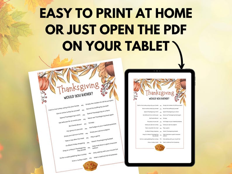 Thanksgiving 'would You Rather' Game: Family Fun (PDF) - Etsy
