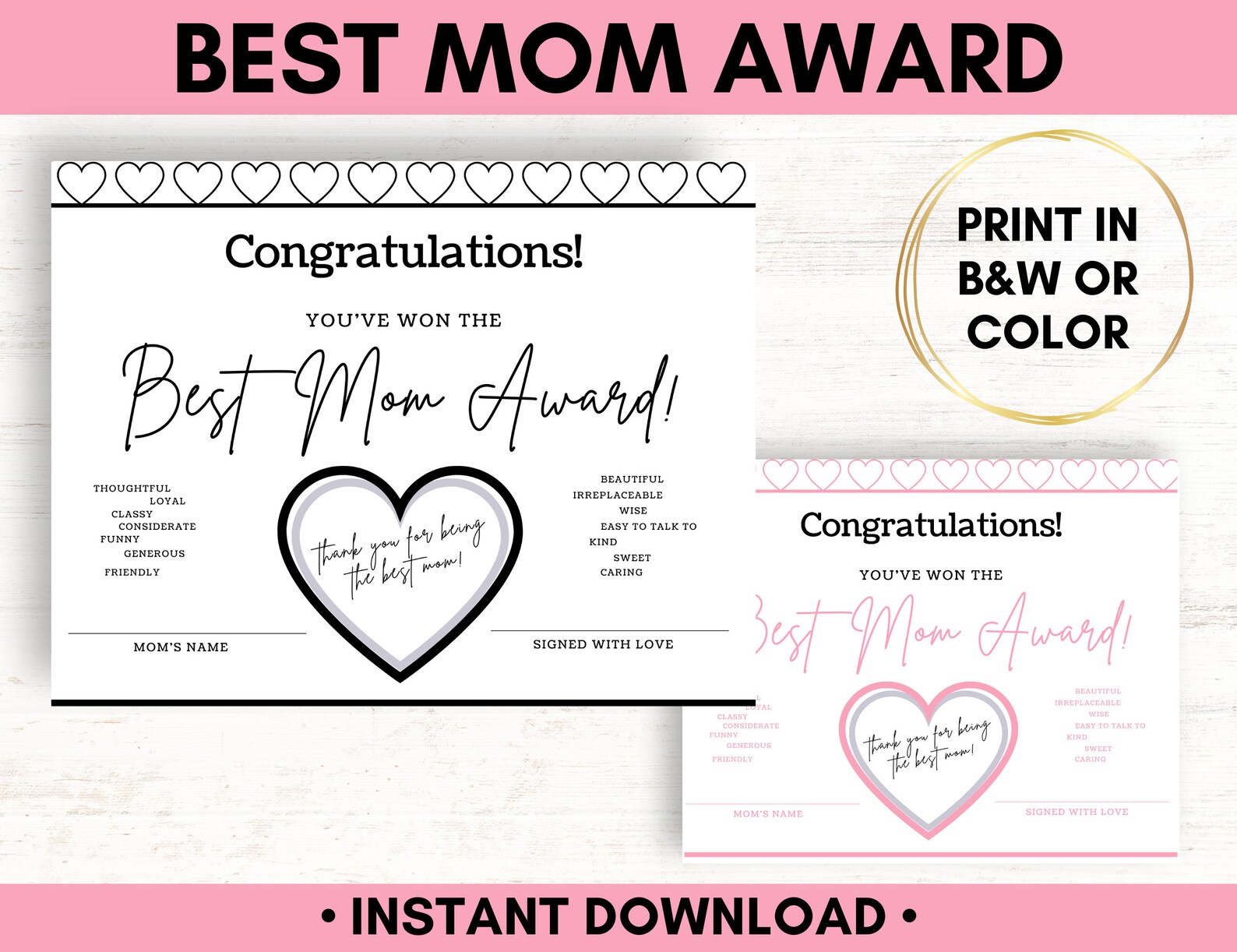 Best Mom Award Certificate, Great Last Minute Gift, Mother's Day and ...