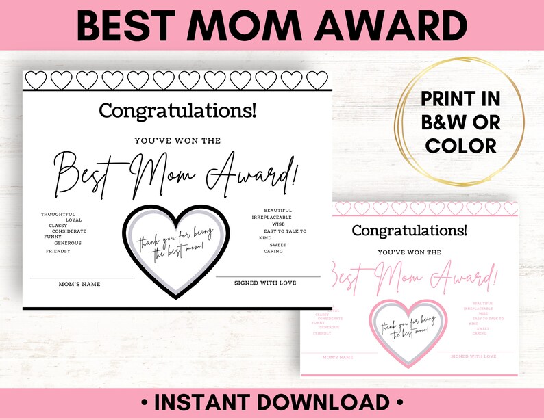 Best Mom Award Certificate, Great Last Minute Gift, Mother's Day and ...