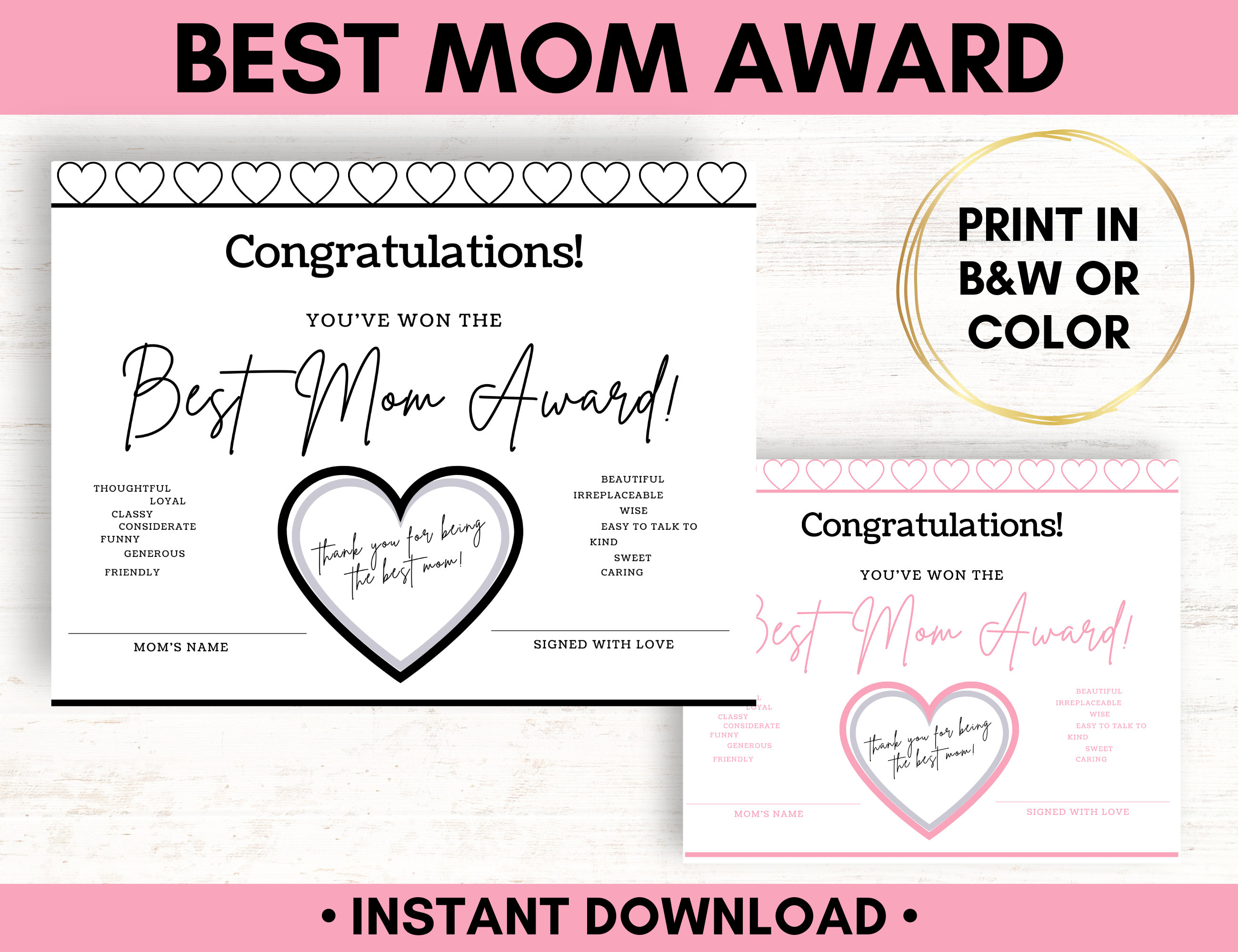 Best Mom Award Certificate, Great Last Minute Gift, Mother's Day and ...