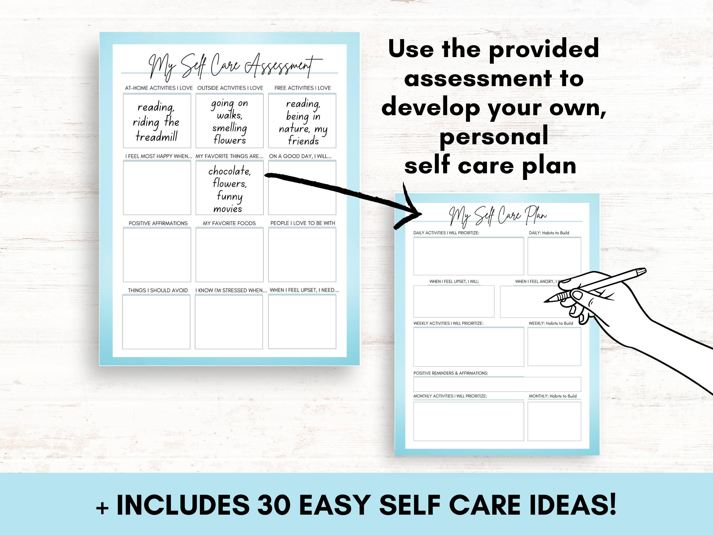Self Care Plan Template: Mental Health Worksheet & Checklist From A ...