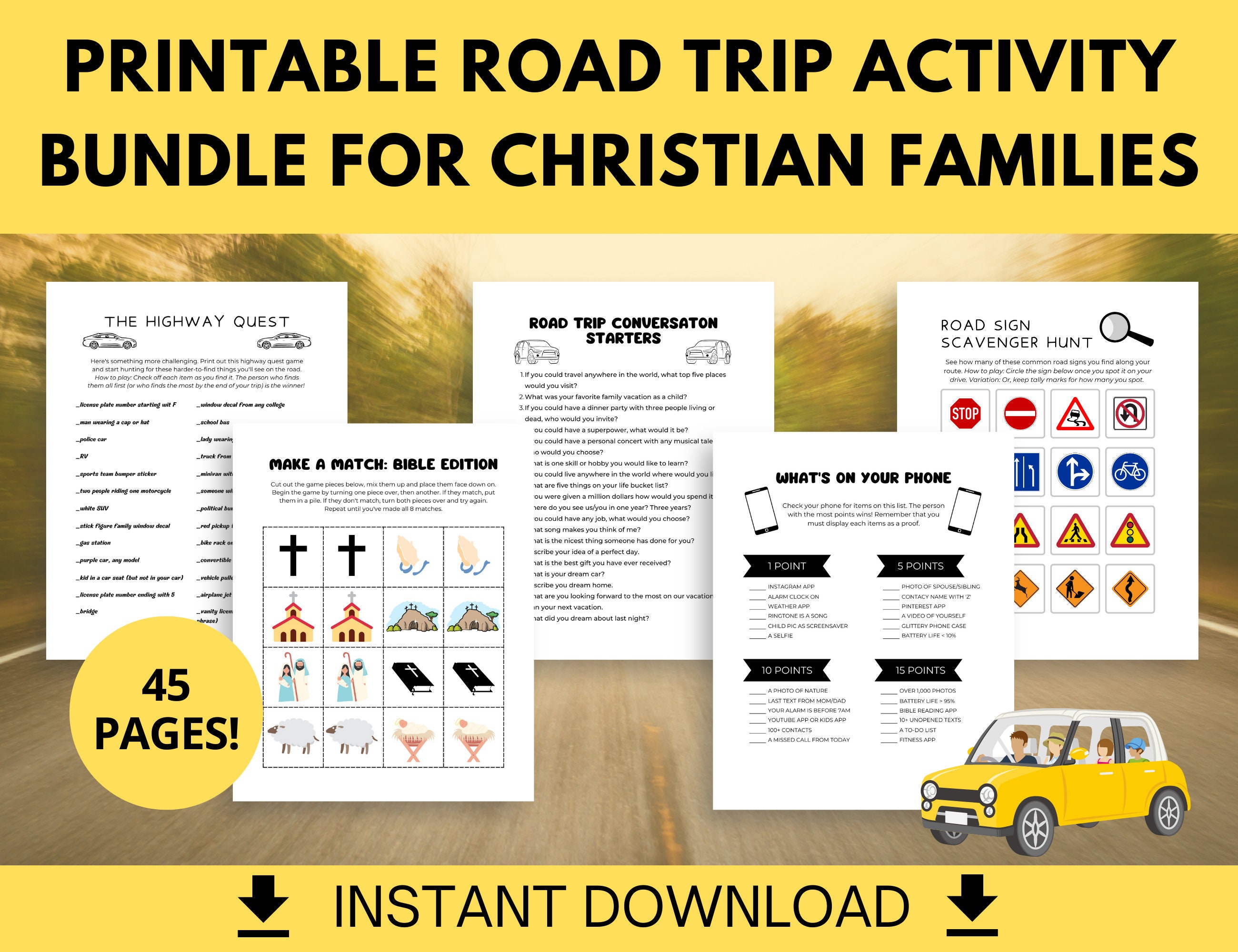 Road Trip Printable Activity Bundle With Games for Kids Bible - Etsy