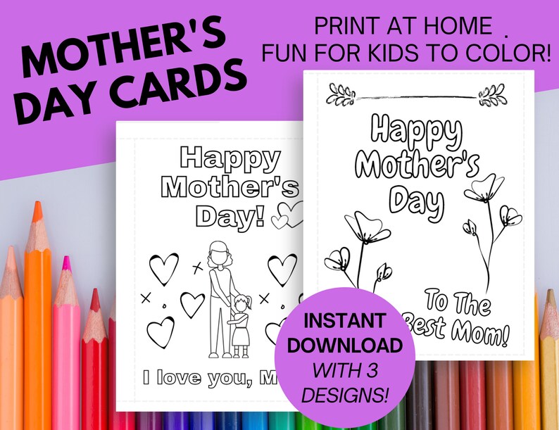Printable Mother's Day Coloring Cards: Kids Activity (digital PDF) - Etsy