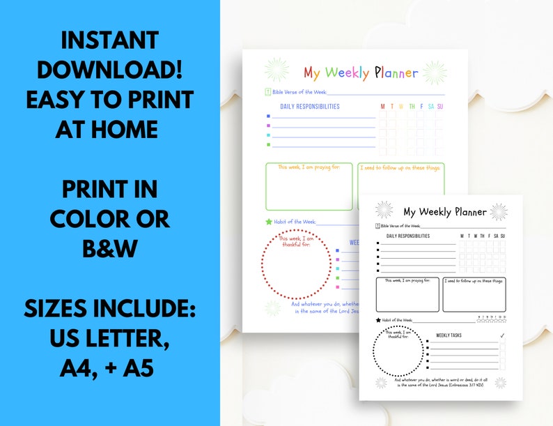 Printable Weekly to Do List for Kids Simple Planner for - Etsy Australia