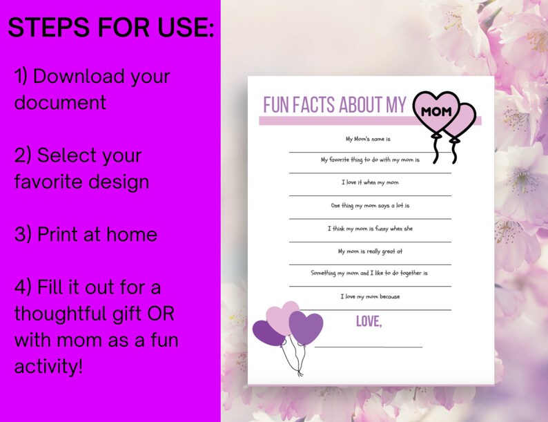 All About My Mom Printable: Mother's Day Questionnaire (PDF) - Etsy