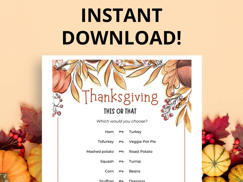 This or That Thanksgiving Game, Printable Family-friendly Thanksgiving ...