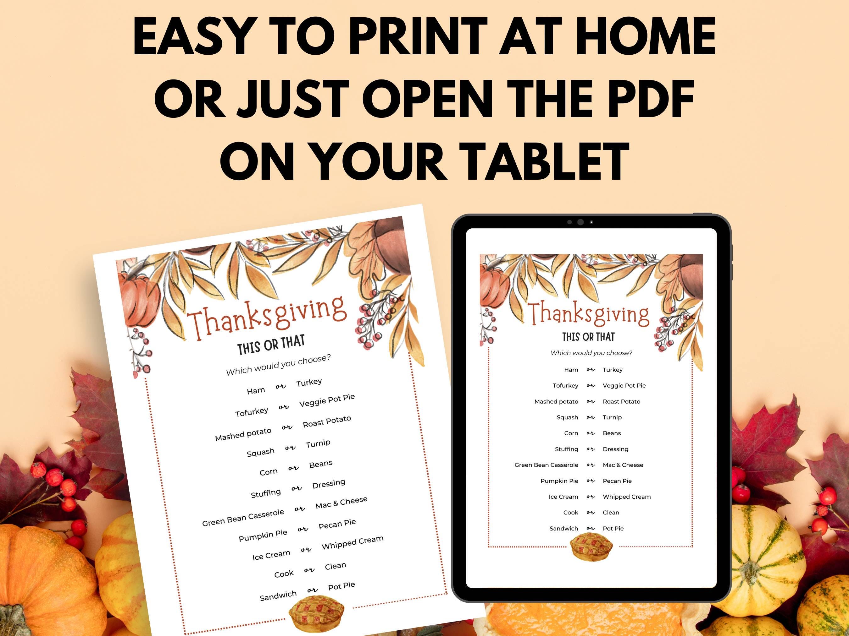 This or That Thanksgiving Game, Printable Family-friendly Thanksgiving ...