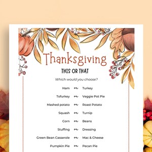 This or That Thanksgiving Game, Printable Family-friendly Thanksgiving ...