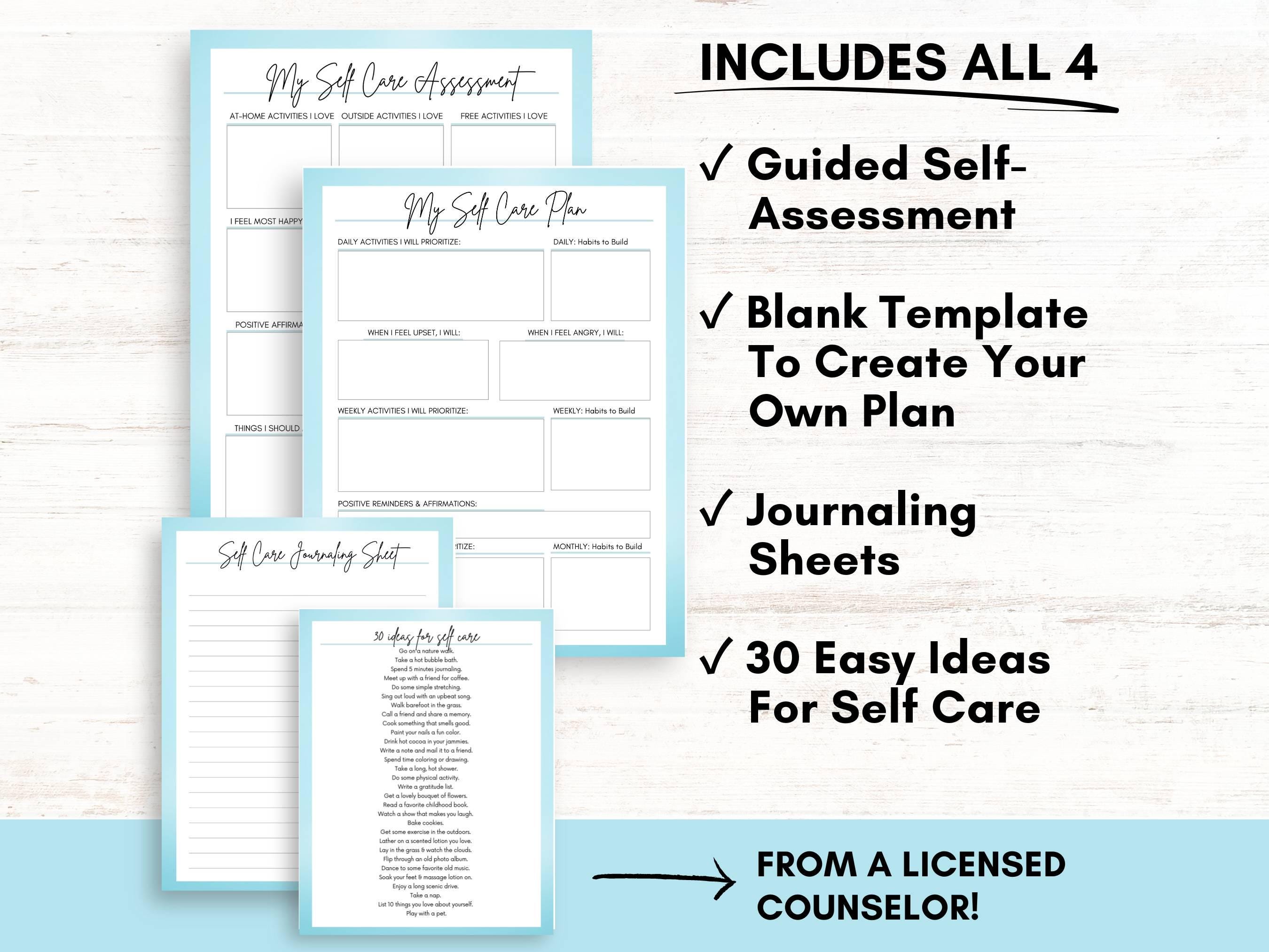 Self Care Plan Template: Mental Health Worksheet & Checklist From A ...