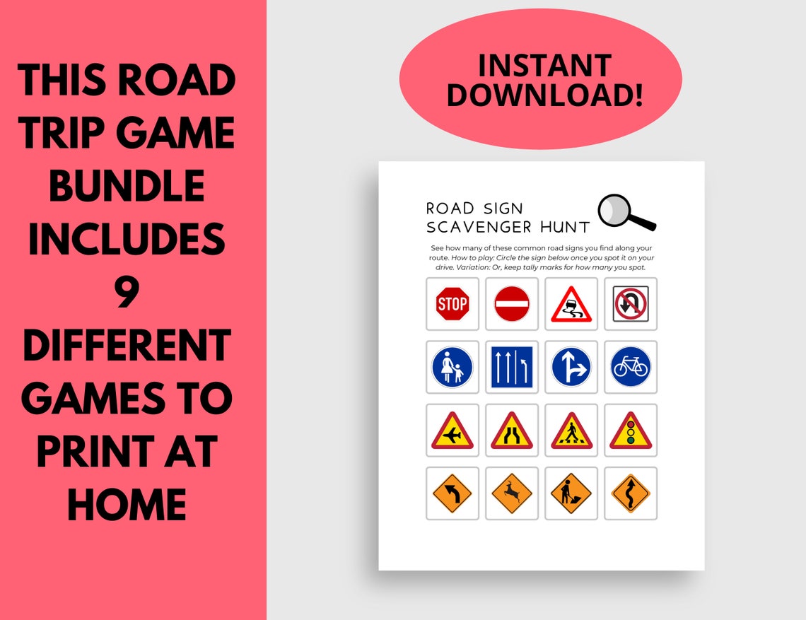 Printable Road Trip Games for Kids, Road Trip Scavenger Hunt Game ...
