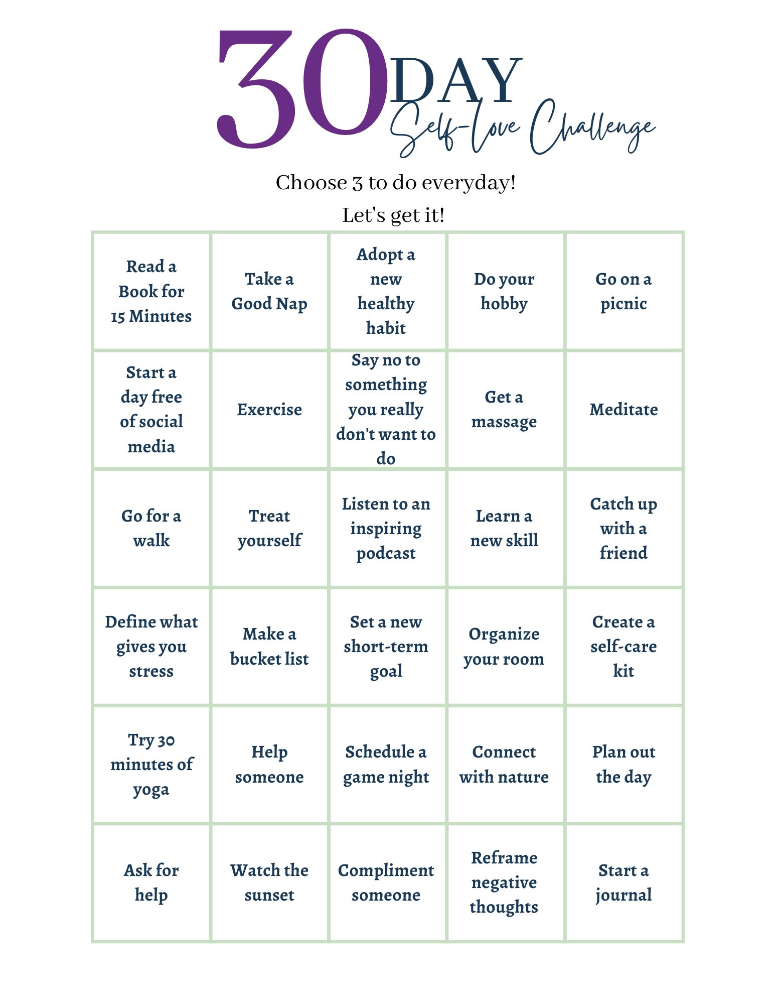 30 Day Self Love Downloadable & Printable Planner - Etsy