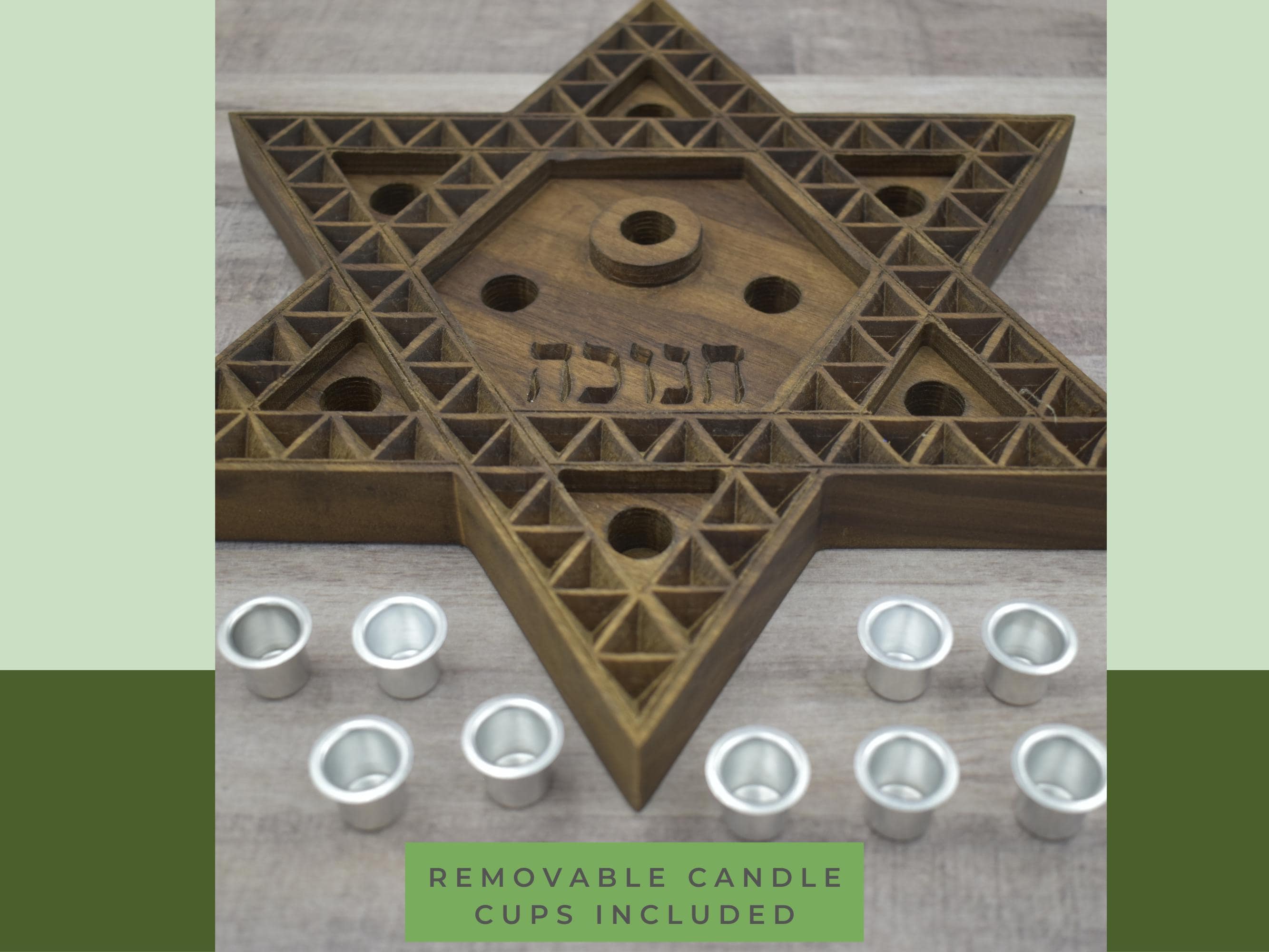 Star of David Hanukkah Menorah Personalized Walnut Wood Handmade Chip ...
