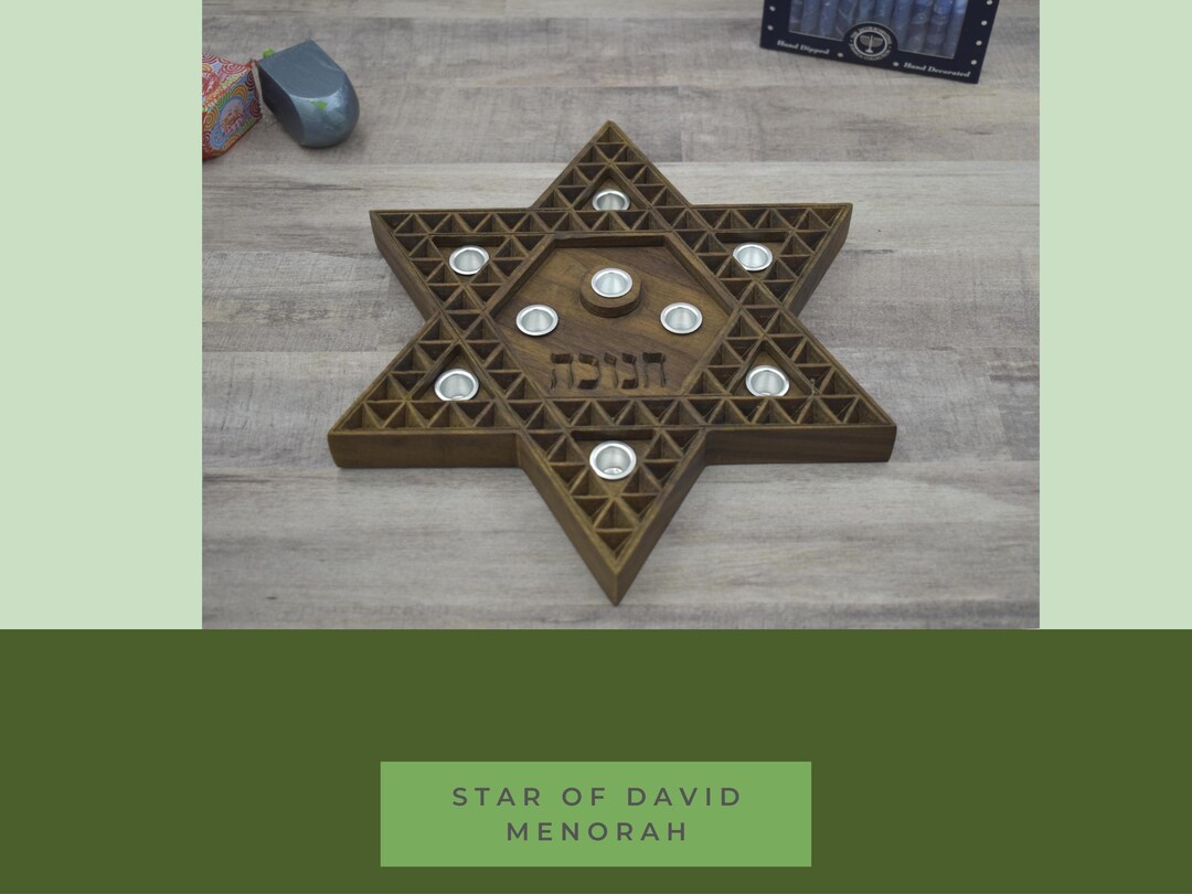 Star of David Hanukkah Menorah Personalized Walnut Wood Handmade Chip ...