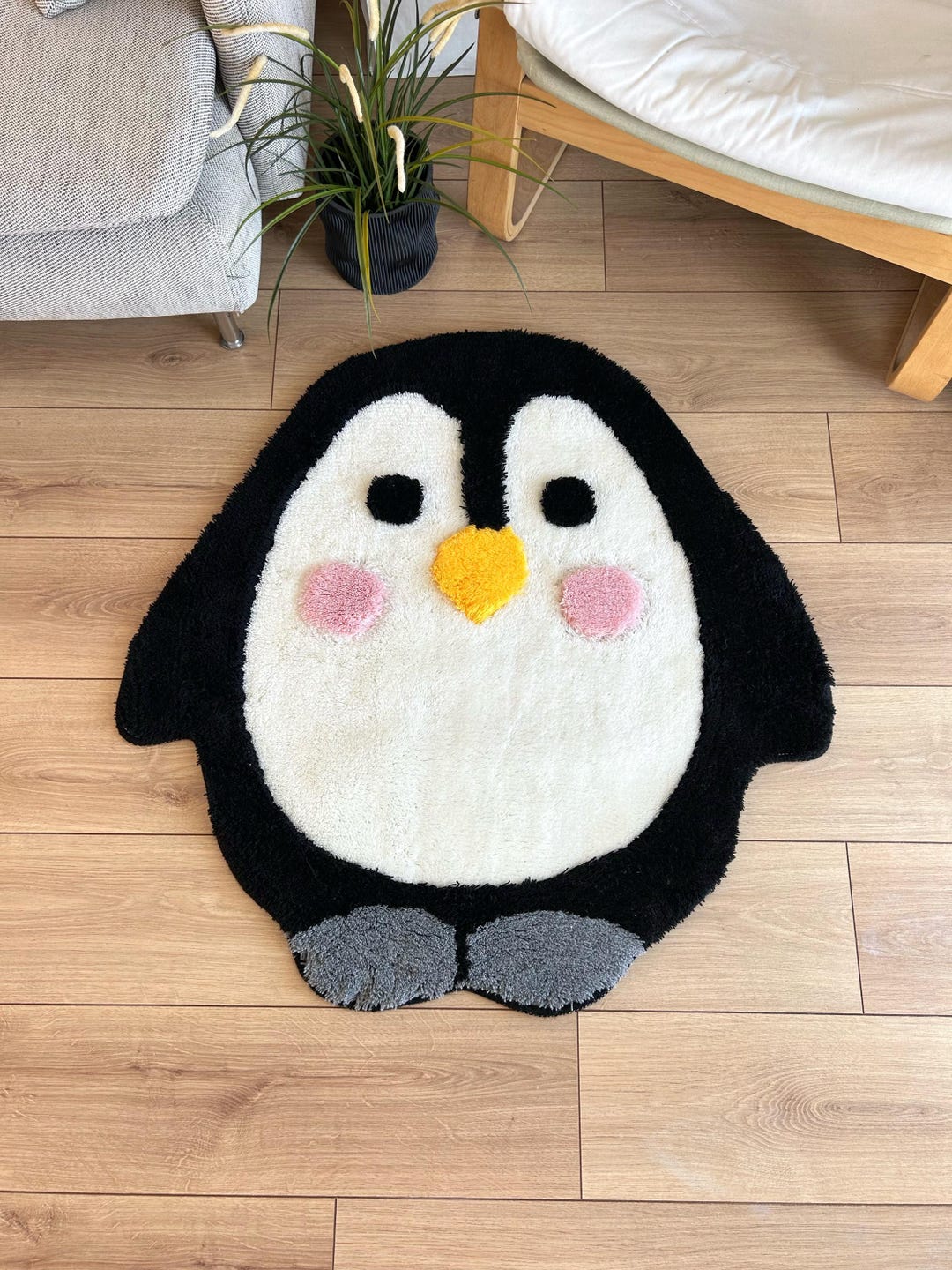 Tufted Penguin Rug: Acrylic Kids Room Carpet (35"x35") - Etsy