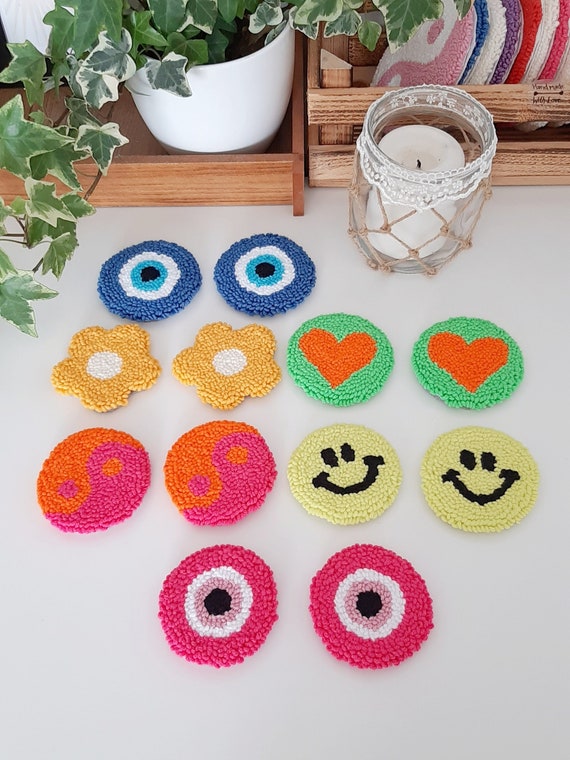 Set of 2 Car Coaster Punch Needle Coaster Tufted and - Etsy