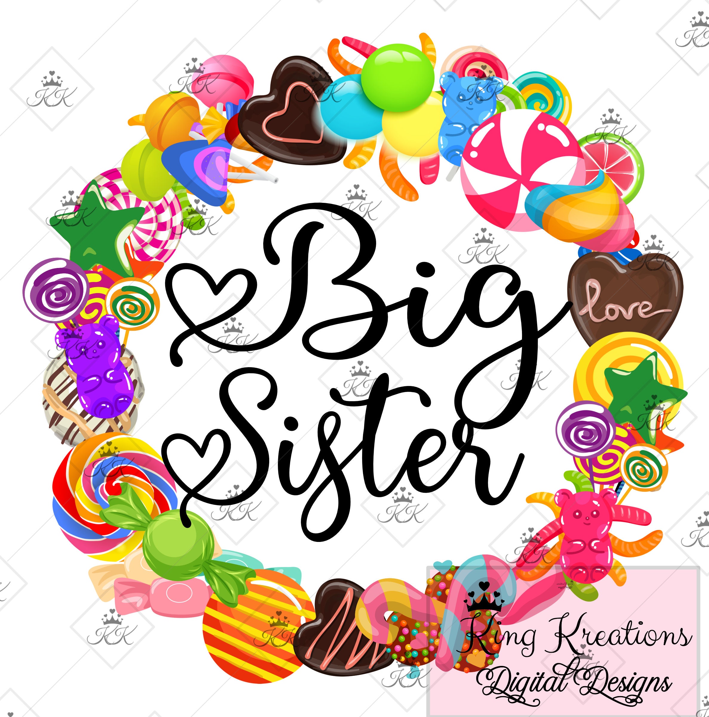 Big Sister Sublimation Design, Png Transparent, Sibling Design, Candy ...