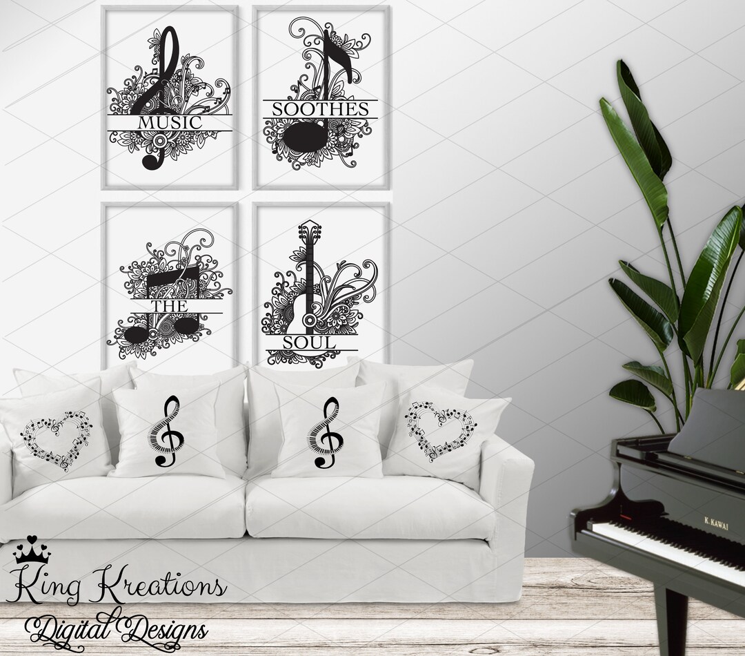 Music Notes Printable Digital Wall Art, Music Wall Art, Digital Wall ...