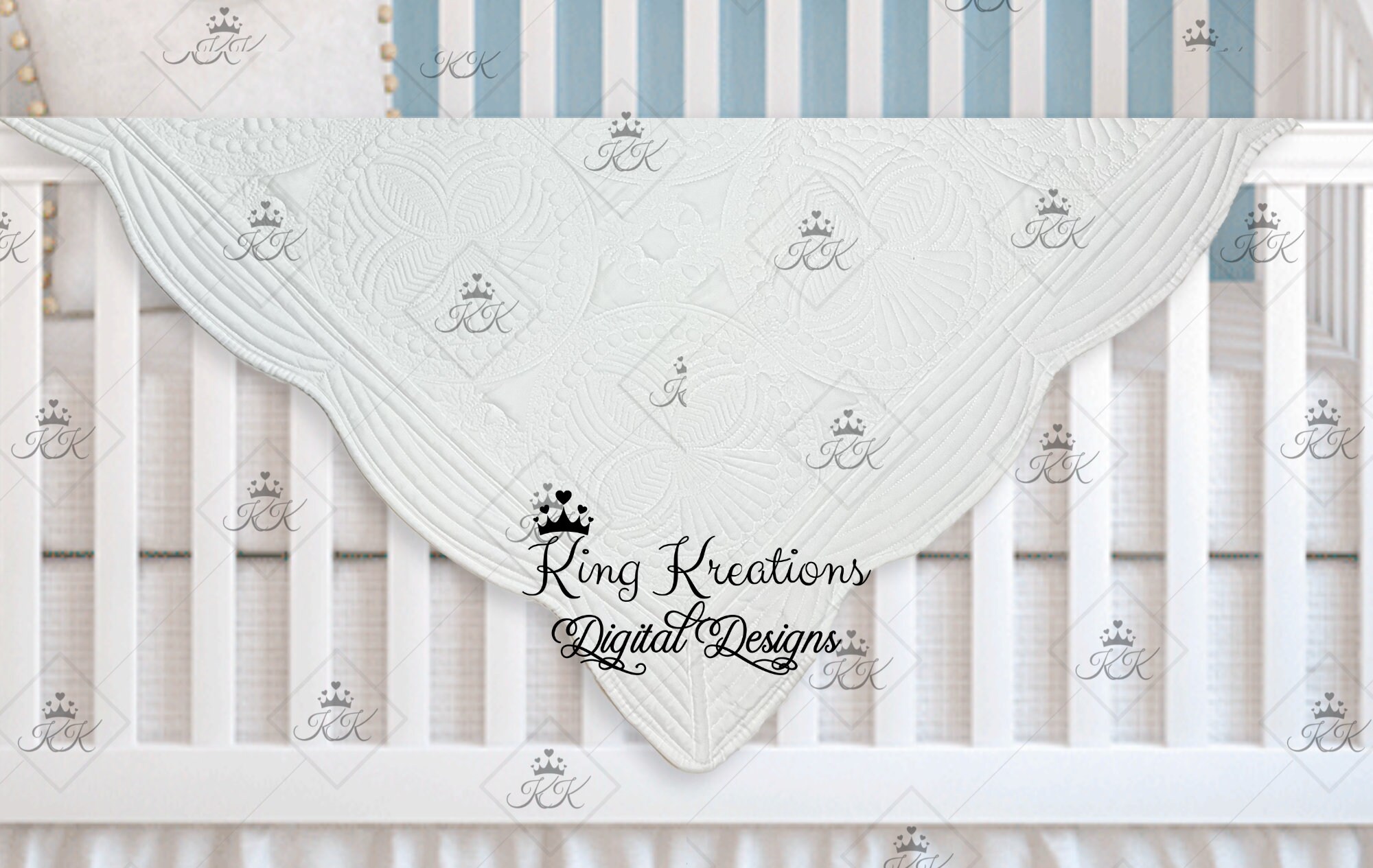 Heirloom Quilt Mockup, Corner Showcase White Bed Baby Blanket Mockup ...