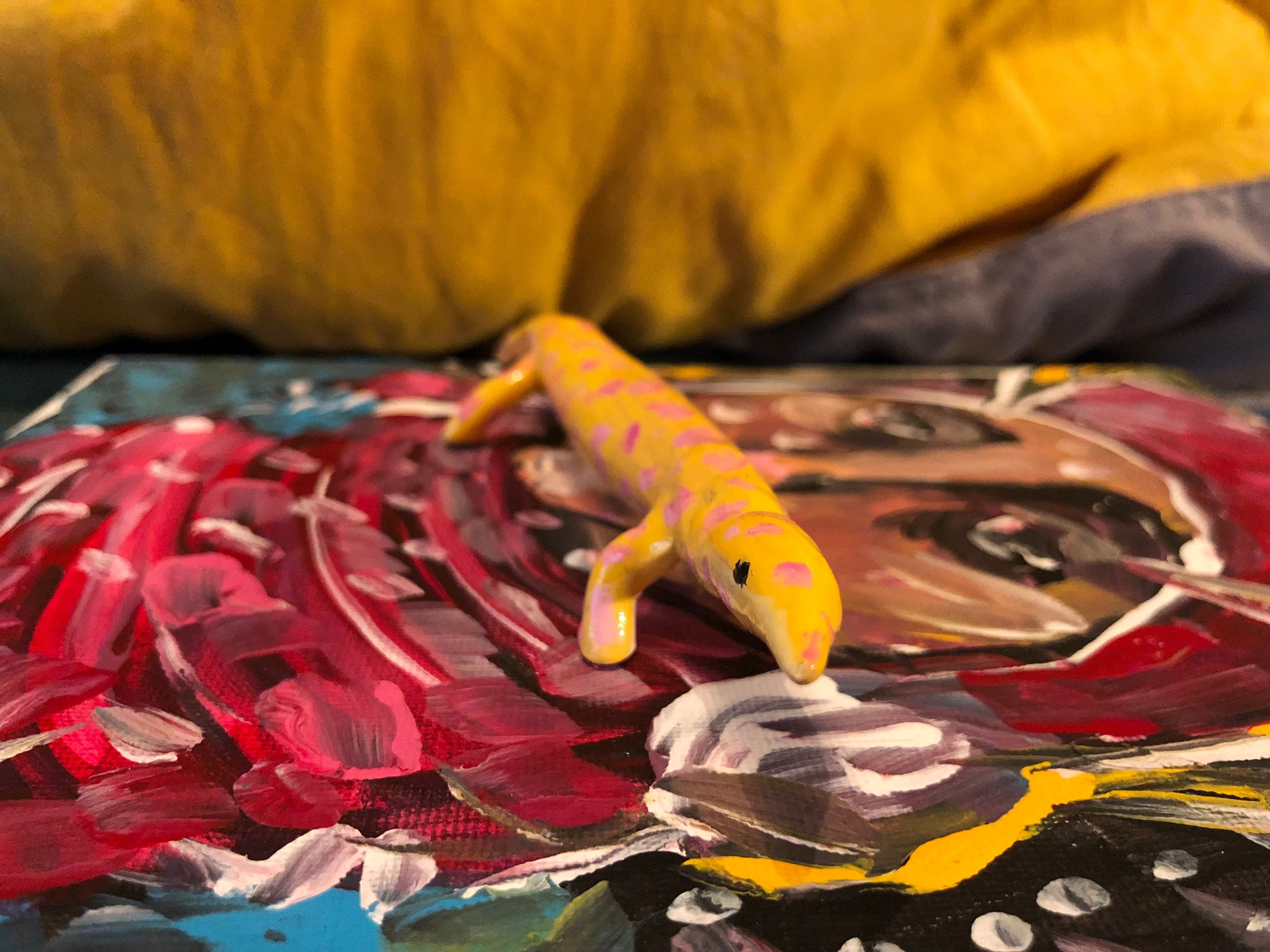Art & Collectibles Yellow and Pink Spotted Lizard Polymer Clay Figure ...