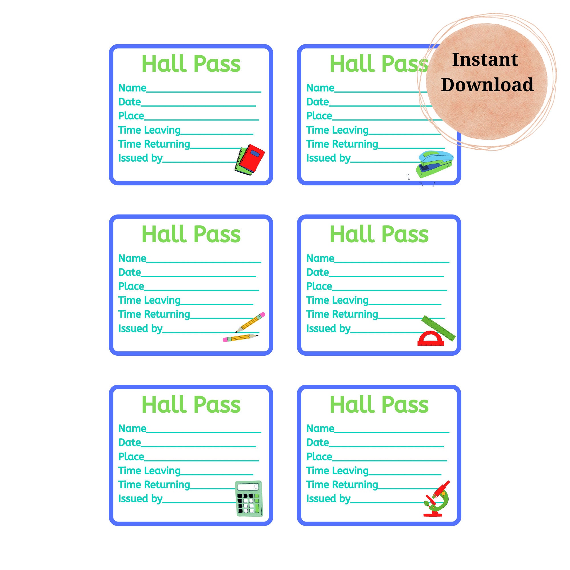 Hall Pass Printable Template for Teachers Classrooms - Etsy