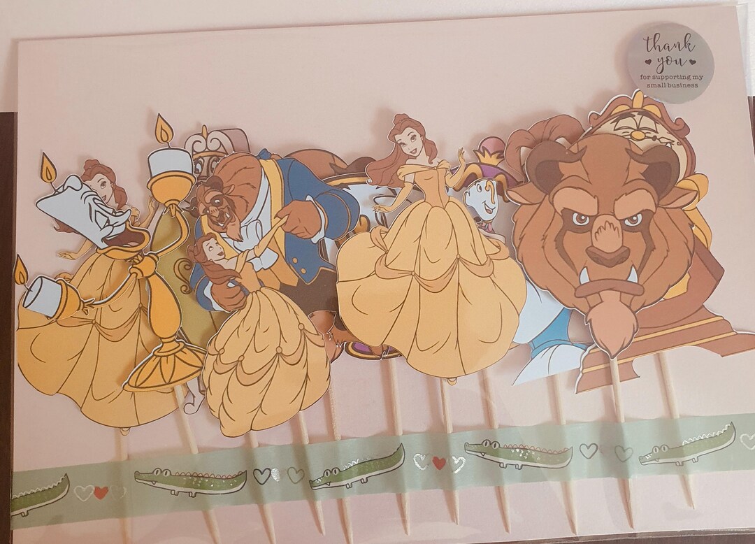12 Beauty and the Beast Cake Toppers Party Picks Canape Flags, Cake ...