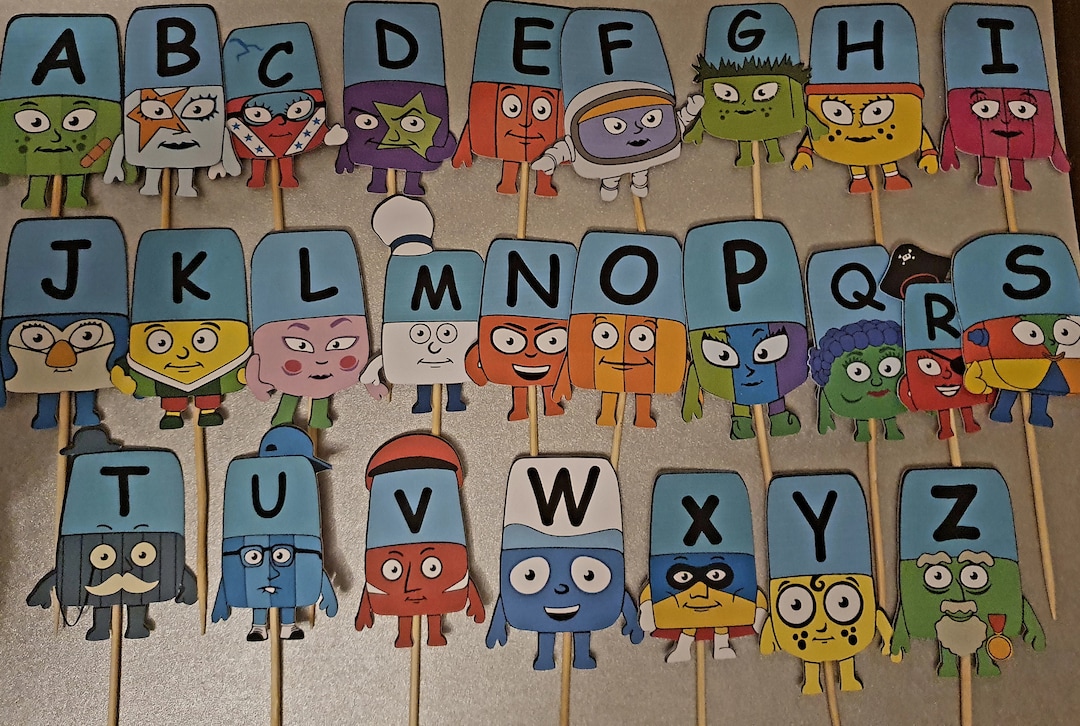 12 CBBC Alphablocks Cake Toppers Party Picks Canape Flags, Gruffalo ...