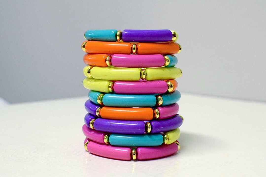 Acrylic Tube Bead Bracelet | Neon Bracelet | Bangle Bracelets ...