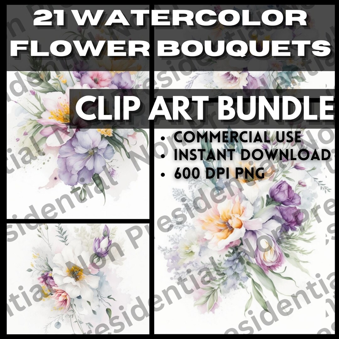 Watercolor Flower Bouquet Bundle, Flower Clipart, Flower Bouquet Png ...