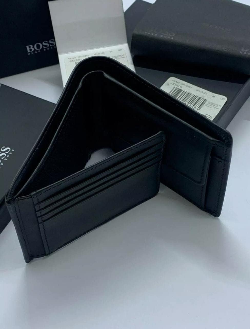 Hugo Boss Arezzo Black Men's Leather Trifold Wallet With Coin Pocket ...