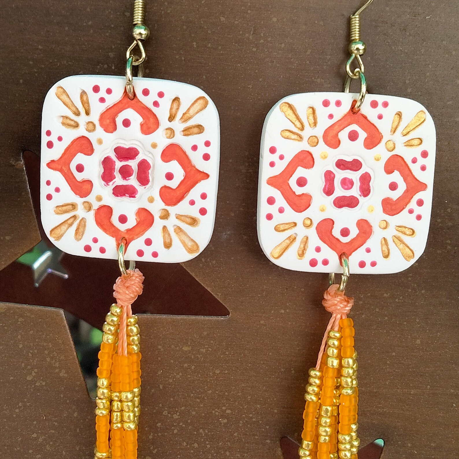 Talavera Tile Inspired Dangle Earrings, Lightweight Jewelry, Statement ...