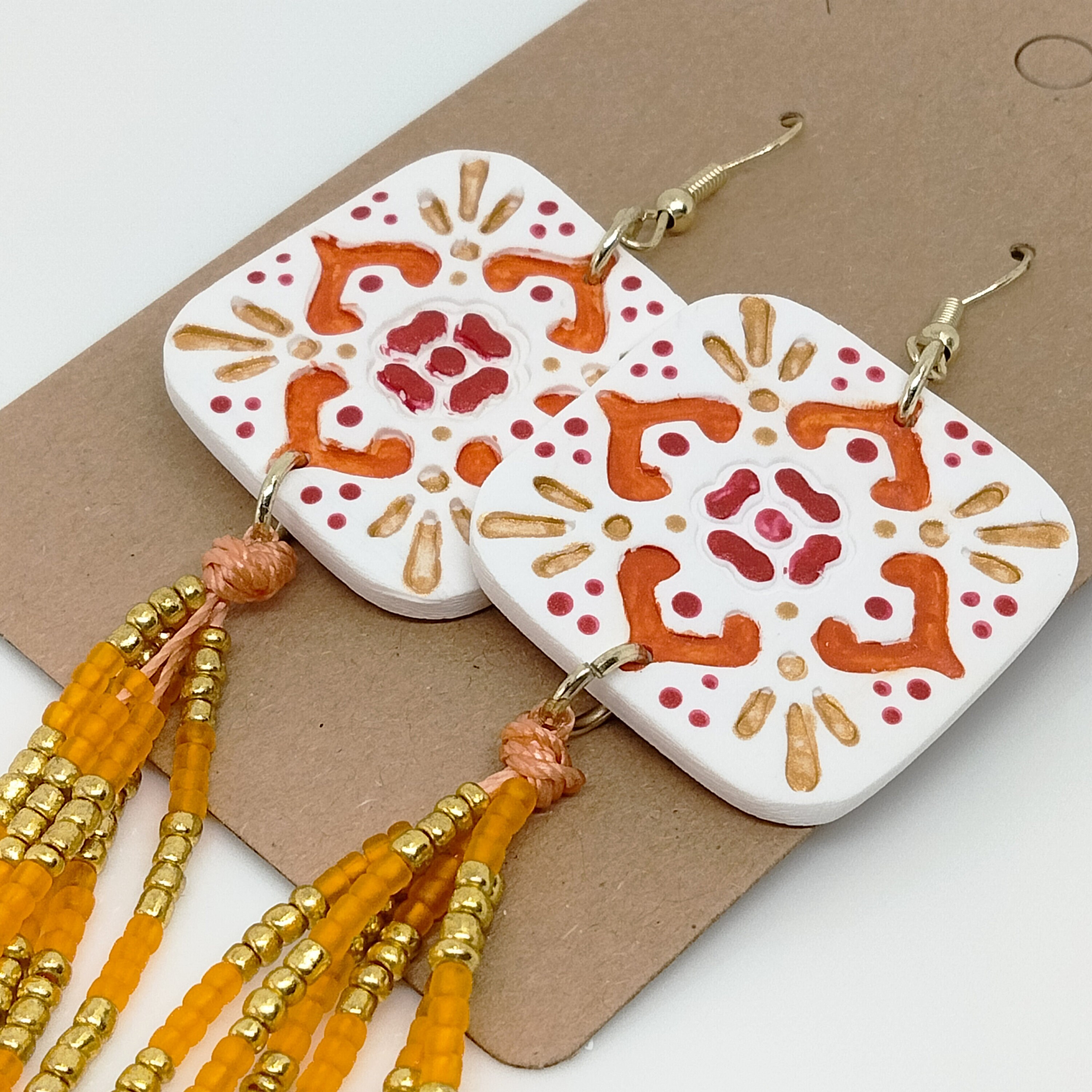 Talavera Tile Inspired Dangle Earrings, Lightweight Jewelry, Statement ...