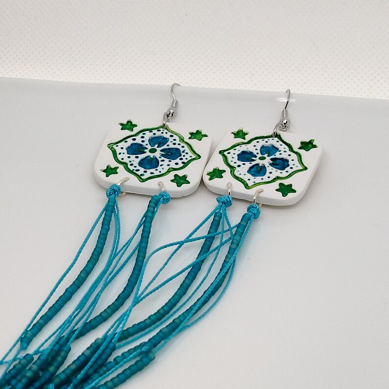 Talavera Tile Inspired Dangle Earrings Lightweight Jewelry - Etsy