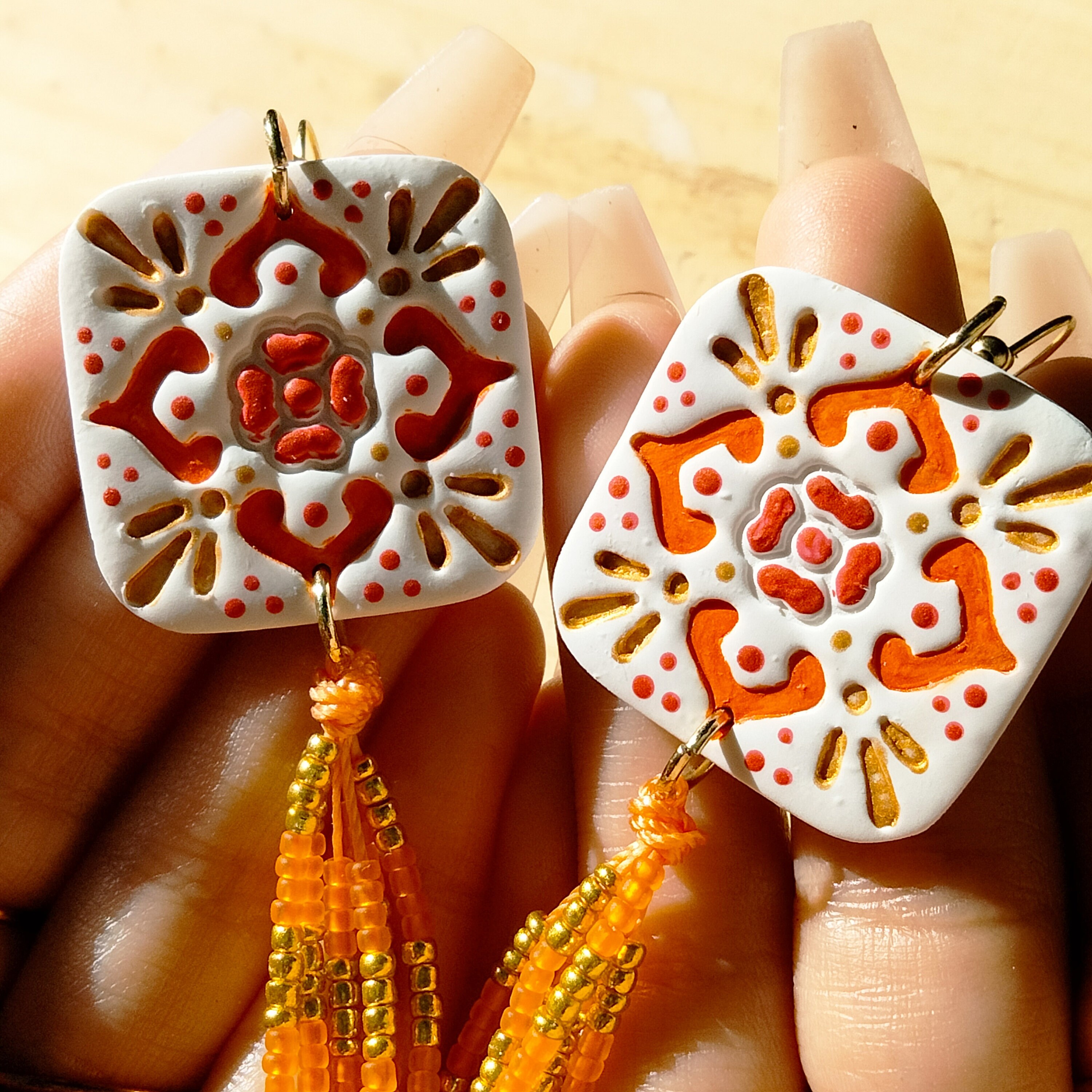 Talavera Tile Inspired Dangle Earrings, Lightweight Jewelry, Statement ...