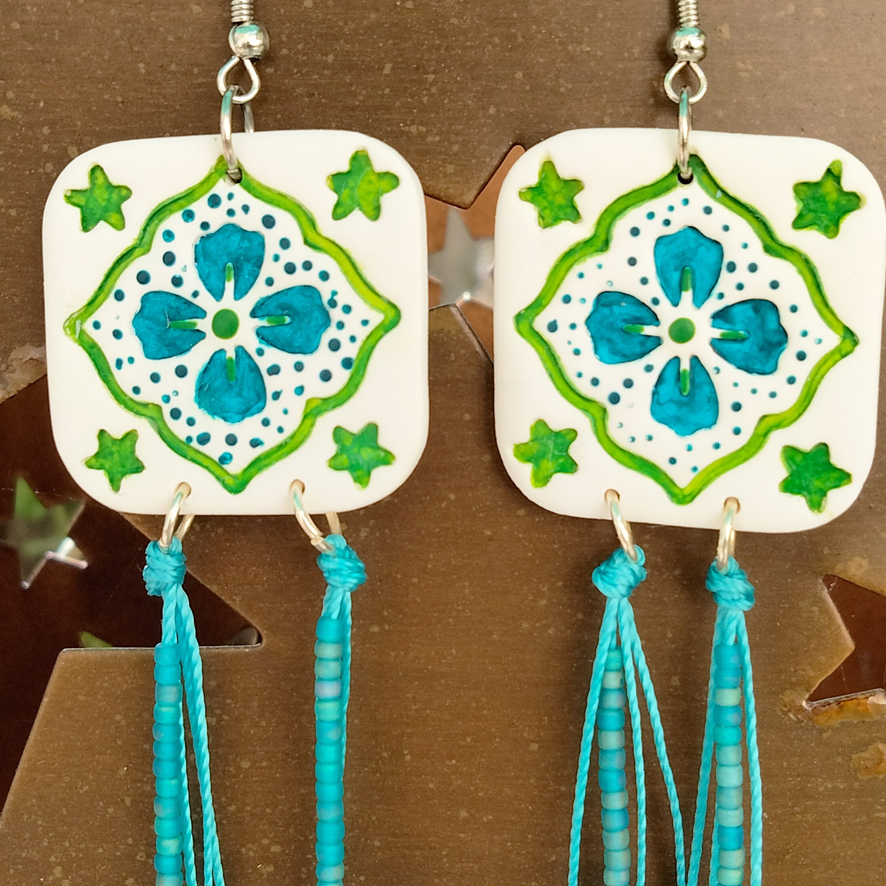 Talavera Tile Inspired Dangle Earrings, Lightweight Jewelry, Statement ...