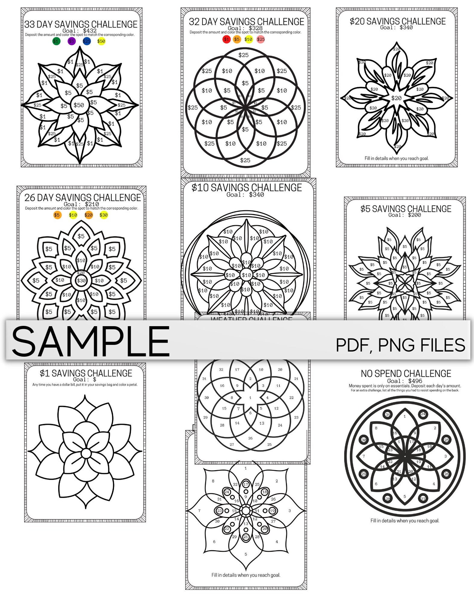 Savings Challenge, Mandala Coloring Pages, Budget Tracking - Etsy