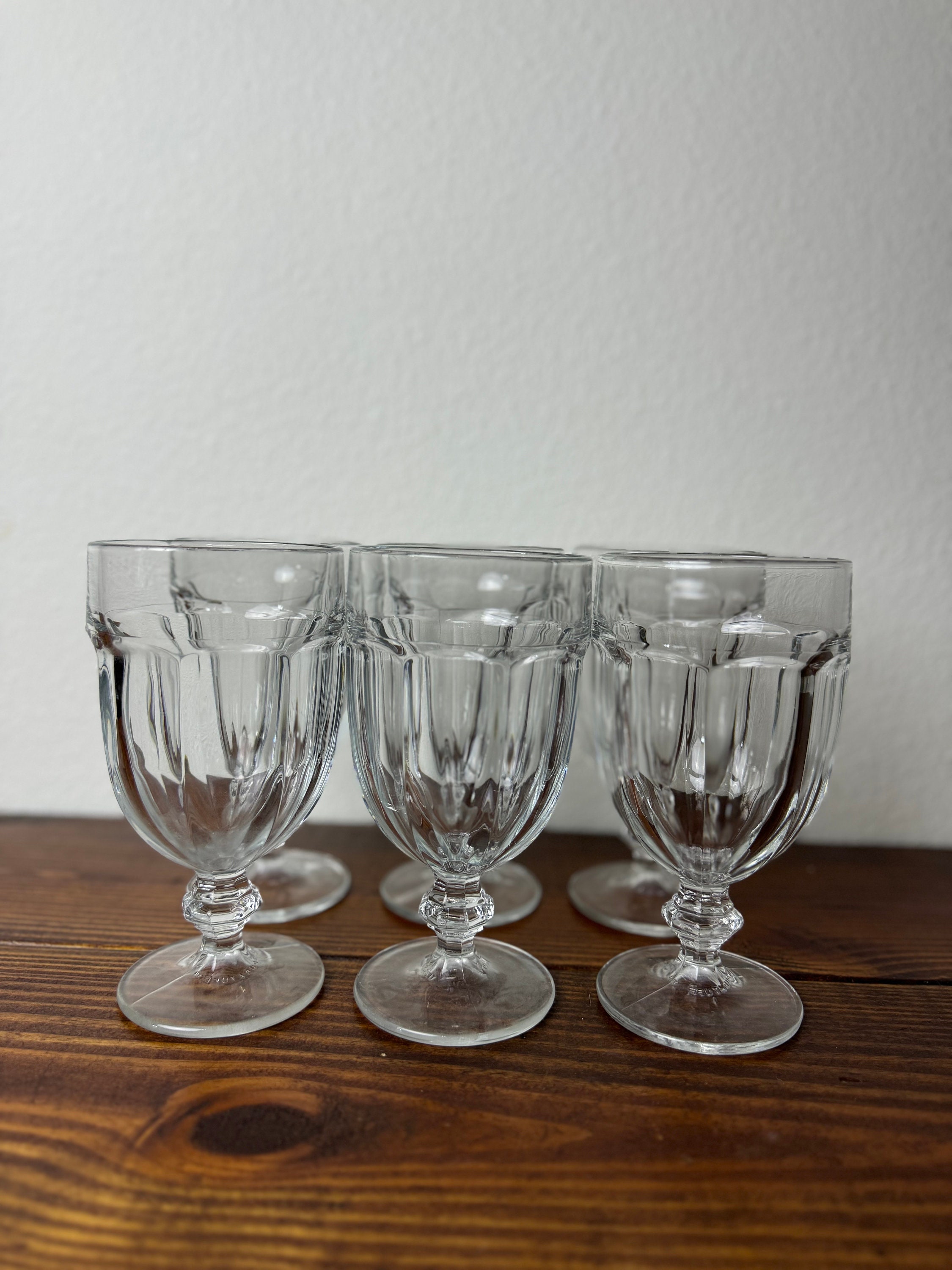 Vintage Clear Glass Goblets, 6 Libbey Gibraltar Duratuff Iced Tea Water ...
