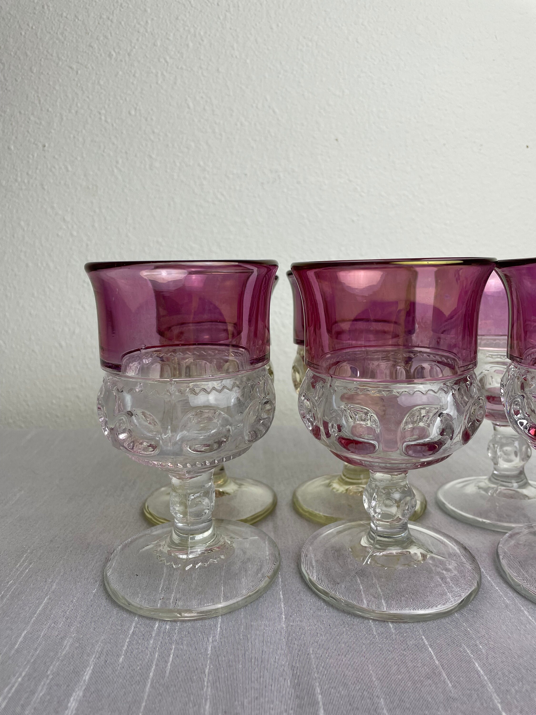 Set of 6, Ruby Flash Kings Crown Thumbprint Goblets Water Glasses 5.5 ...