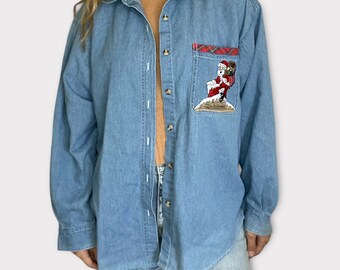 90s Retro Denim Shirt - Etsy