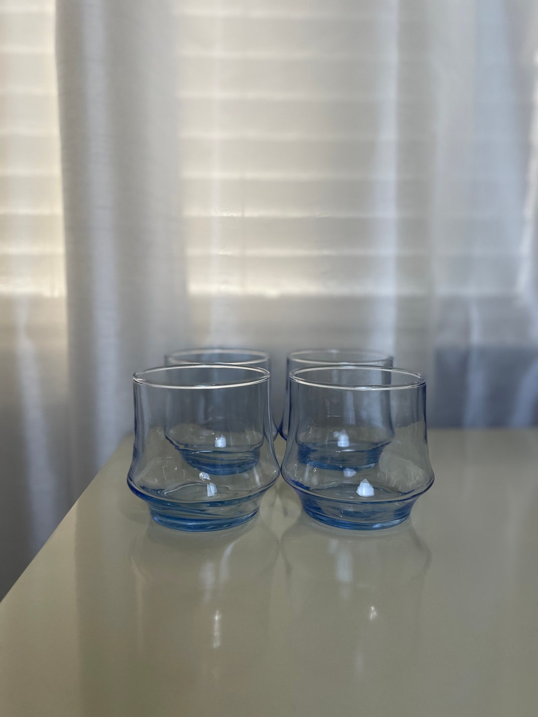 4 Libbey Glass Set of 4 Lt Blue Azure Impromptu 10oz Rocks Glasses ...
