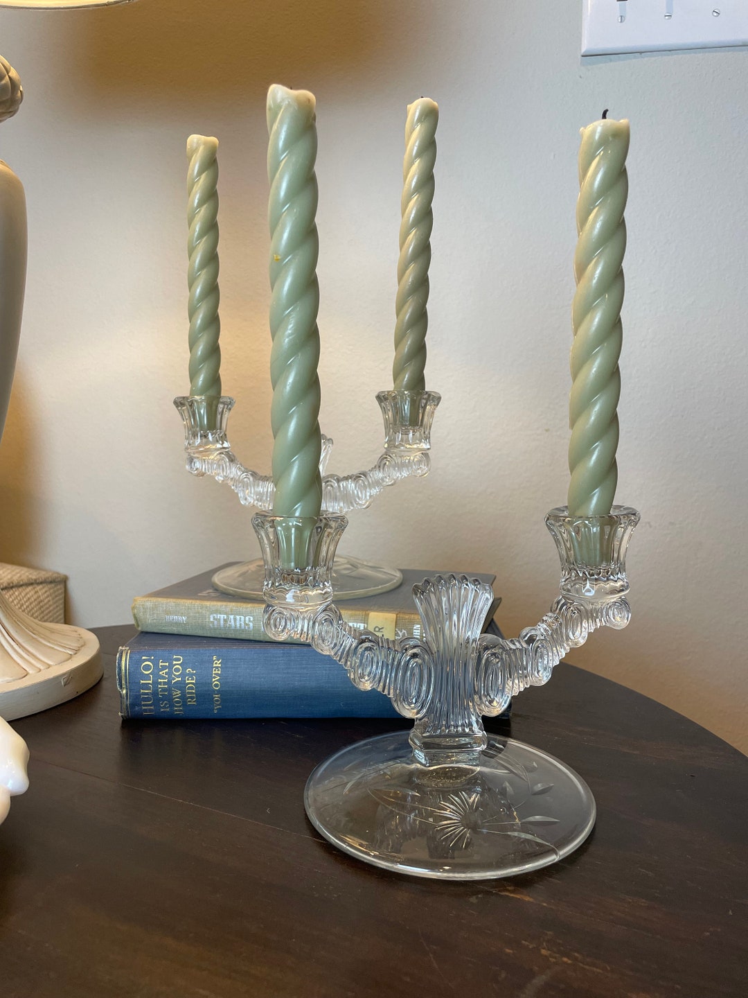 Tiffin-franciscan Double Light Candle Holder With Etched Base Vintage ...