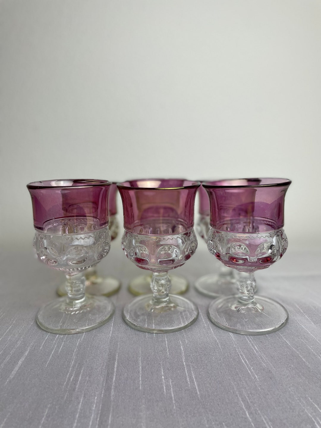 Set of 6, Ruby Flash Kings Crown Thumbprint Goblets Water Glasses 5.5 ...