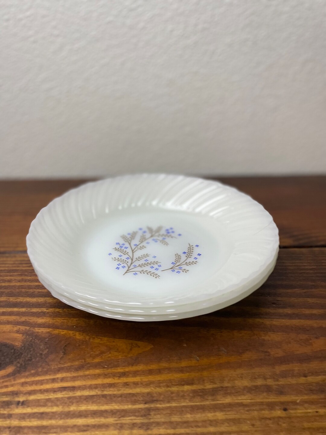 Termocrisa Mexico Milk Glass Blue & Brown Floral Pattern 3 Salad Bowls ...