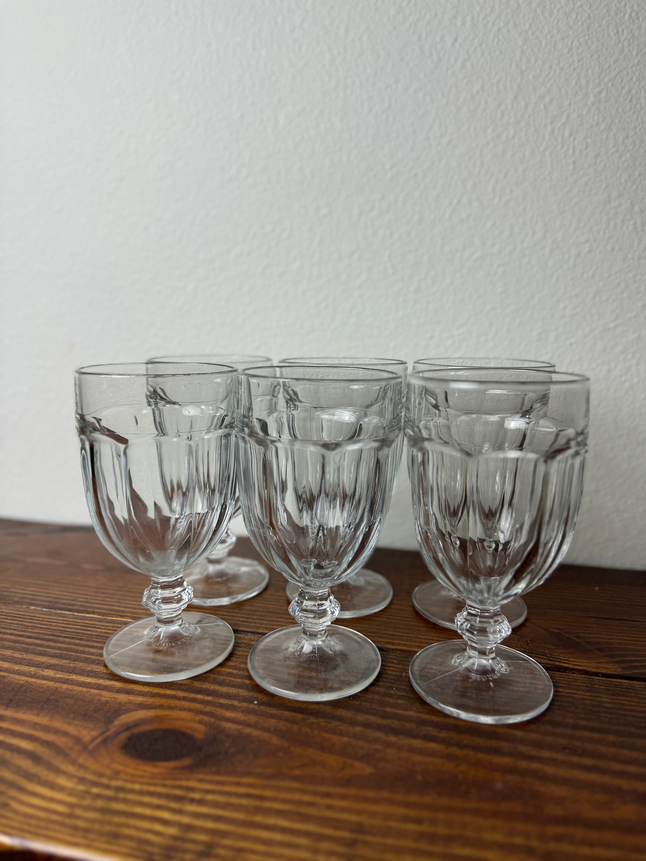 Vintage Clear Glass Goblets, 6 Libbey Gibraltar Duratuff Iced Tea Water ...