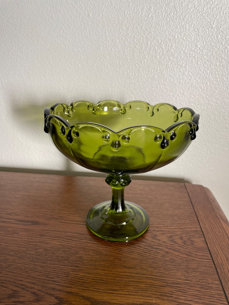 Vintage Indiana Glass Compote Avocado Green Pedestal Teardrop Fruit ...