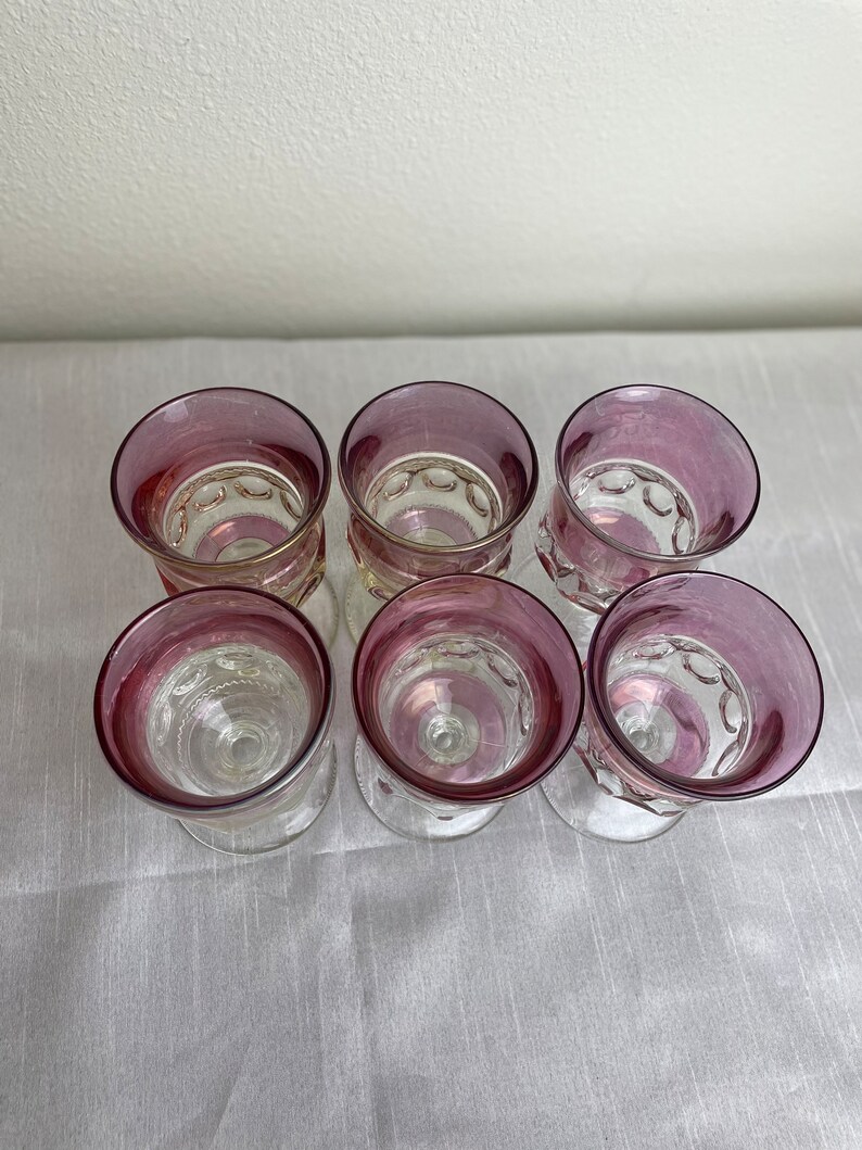 Set of 6, Ruby Flash Kings Crown Thumbprint Goblets Water Glasses 5.5 ...