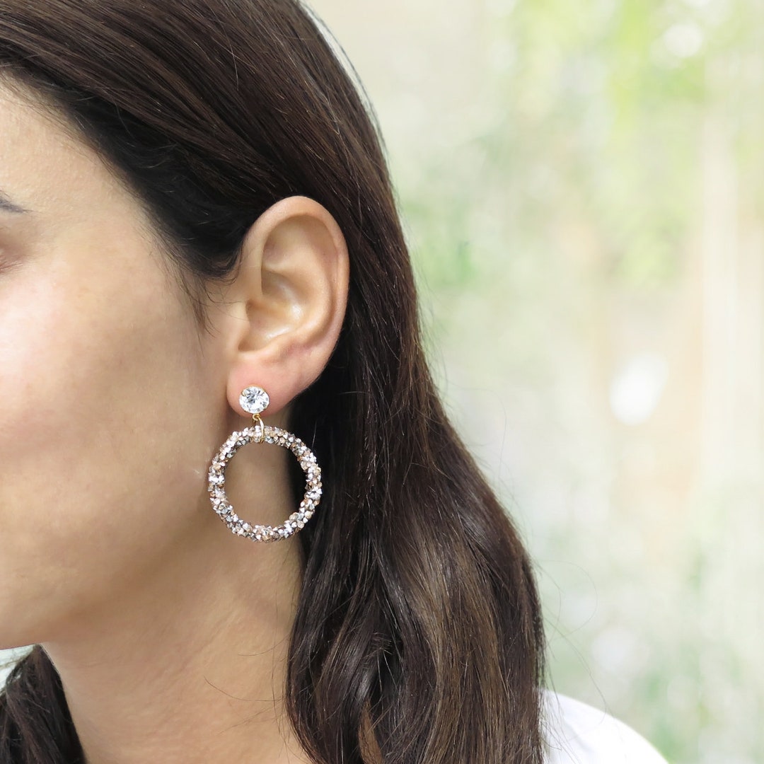 Silver Crystal Diamond Cut Rock Candy Dangle Hoop Earrings - Etsy