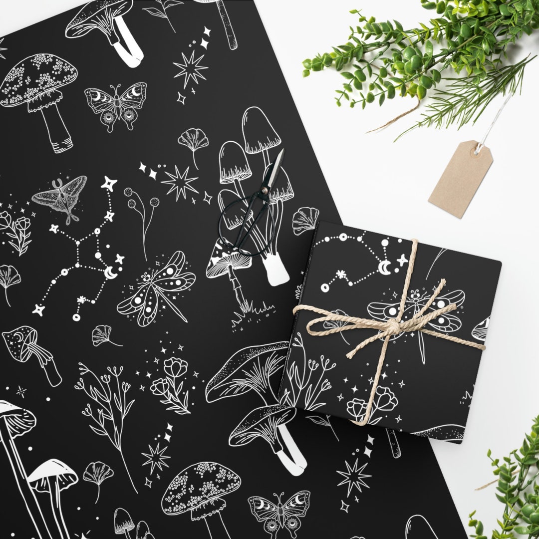 Black Witchy Wrapping Paper. Cute Gothic Mushroom Gift Wrap - Etsy