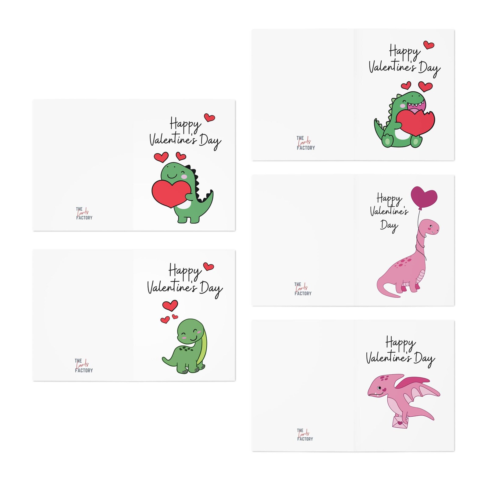 Dinosaur Valentines Day Cards - Set of 5 Cute and Whimsical Greeting ...