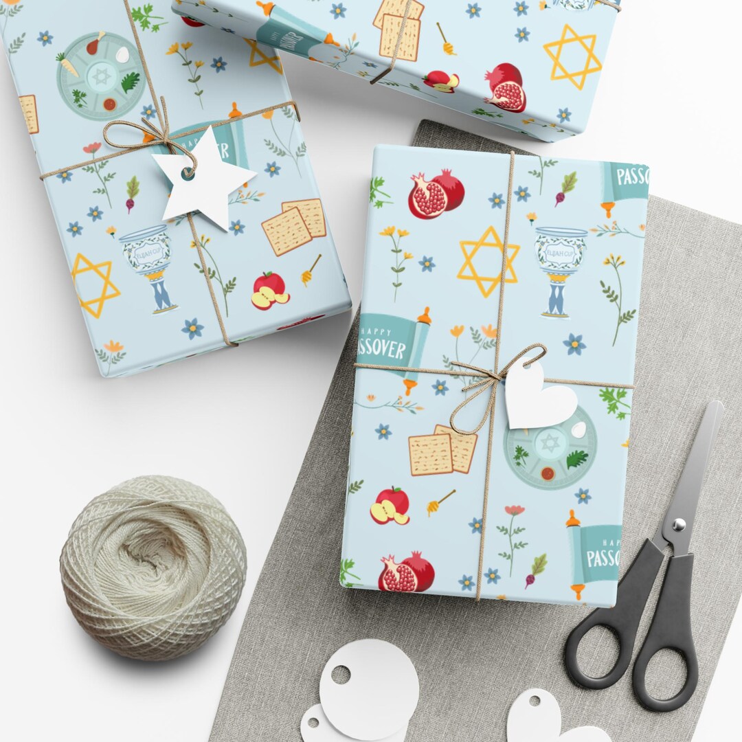 Gift Wrap Papers, Passover Seder Wrapping Paper Cute Pesach Gift Wrap ...